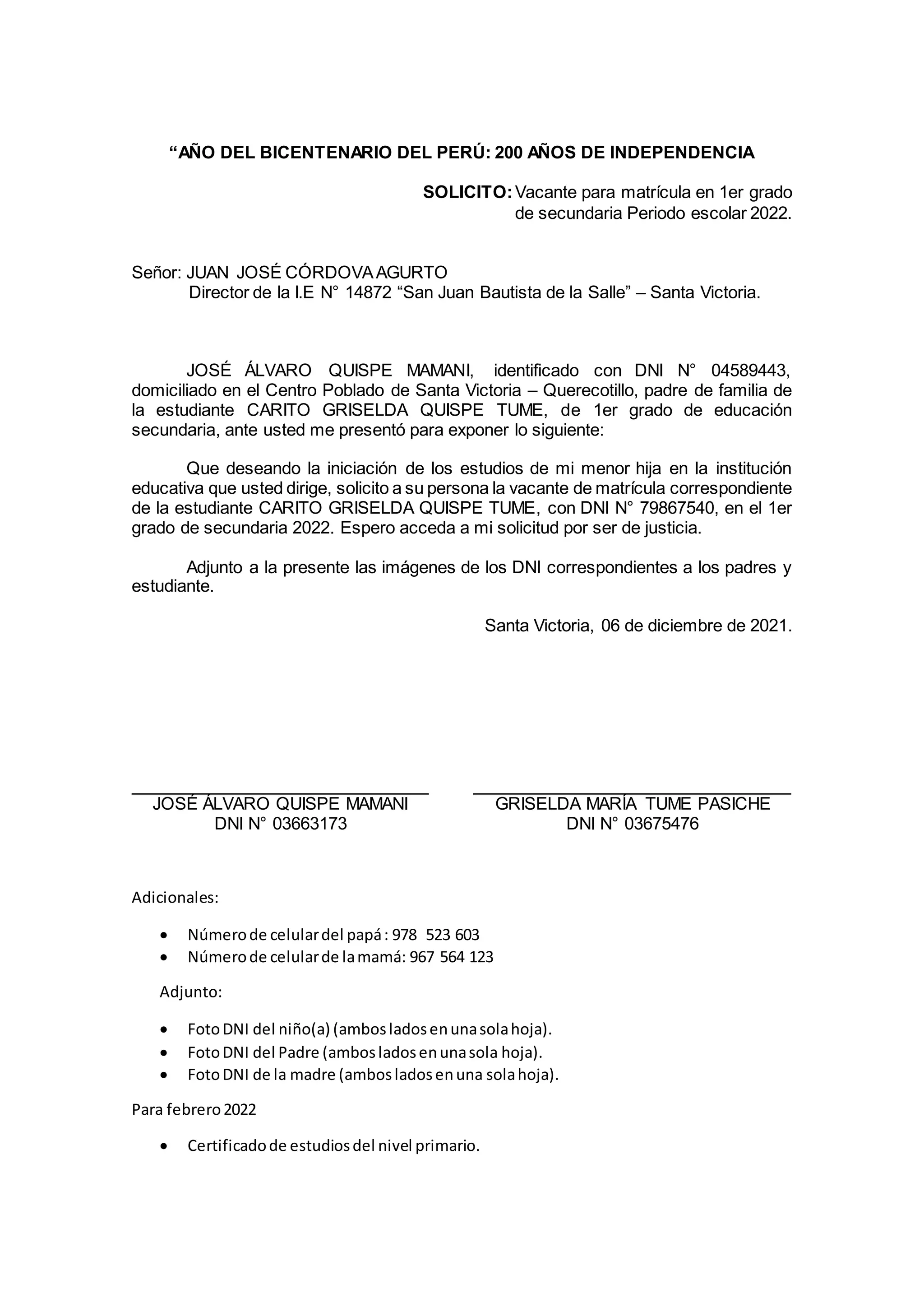 Modelo de solicitud secundaria actualizada | DOCX