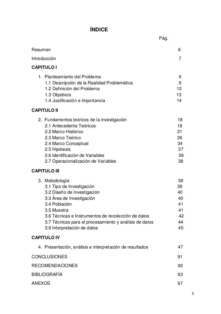 ejemplos de indices de tesis