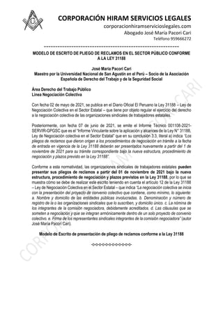 MODELO ESCRITO DE PLIEGO DE RECLAMOS SECTOR PÚBLICO LEY 31188 | PDF