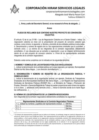 MODELO ESCRITO DE PLIEGO DE RECLAMOS SECTOR PÚBLICO LEY 31188 | PDF