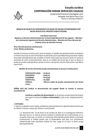 MODELO ESCRITO OFRECIMIENTO PRUEBA EXTEMPORÁNEA EN PROCESO ...