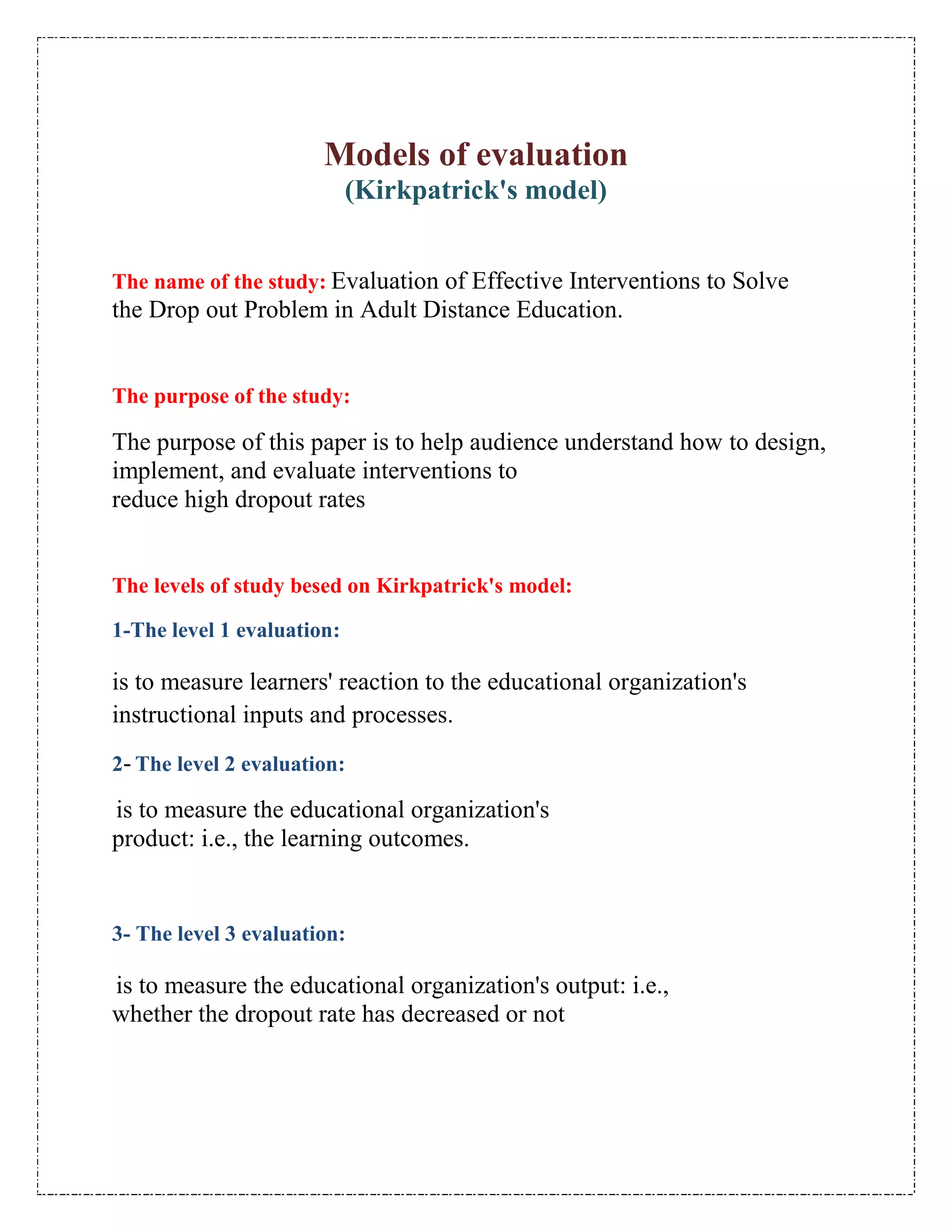 Model of evaluation | PDF