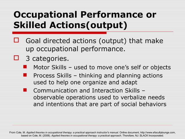Model of Human Occupation, Cole & Tuffano (2007) | PPT