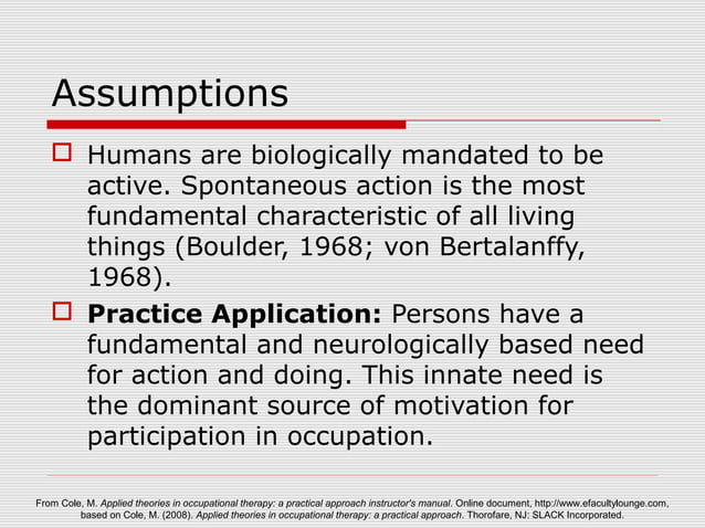 Model of Human Occupation, Cole & Tuffano (2007) | PPT
