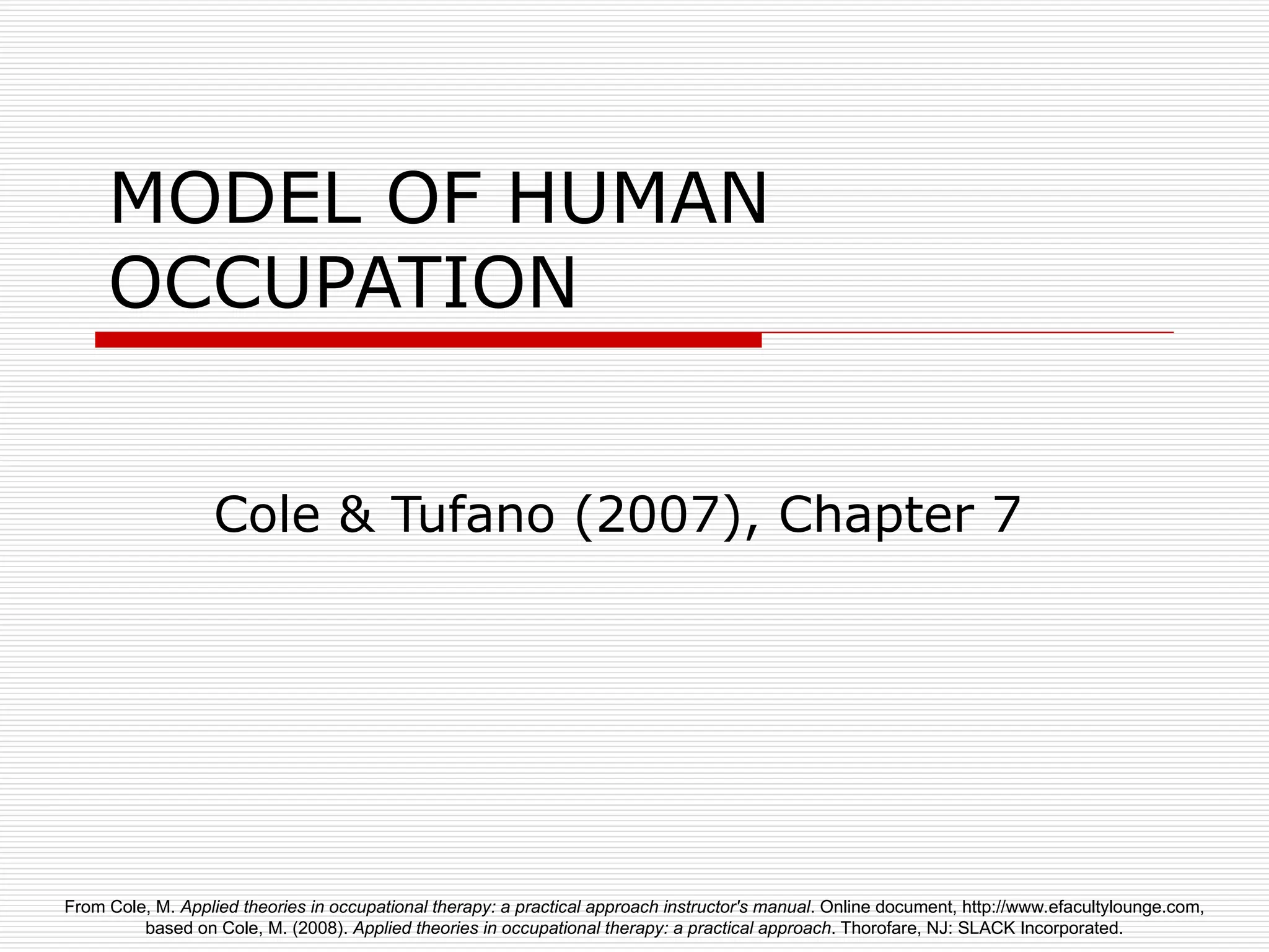 Model of Human Occupation application in ot | PPT