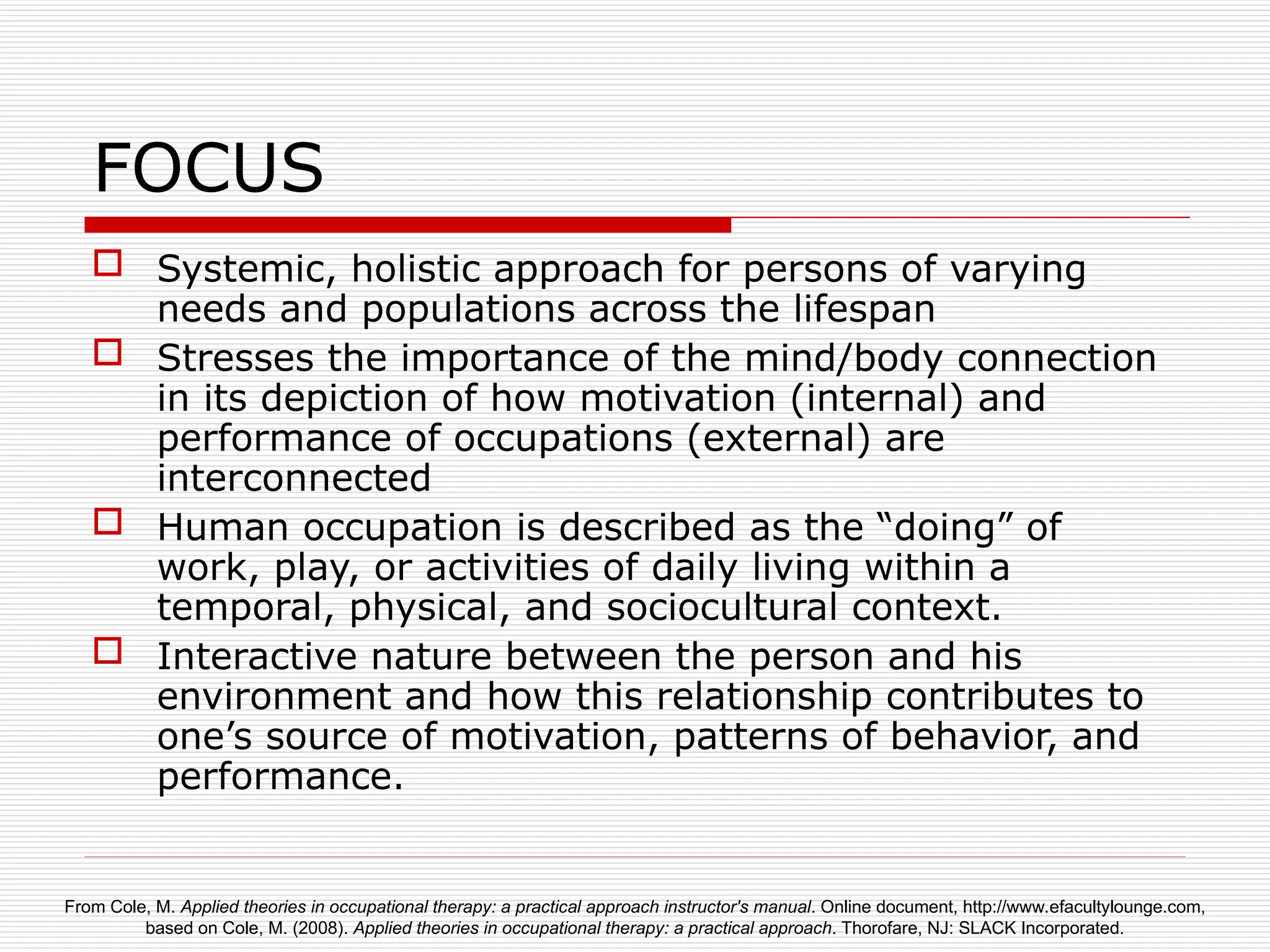 Model of Human Occupation application in ot | PPT