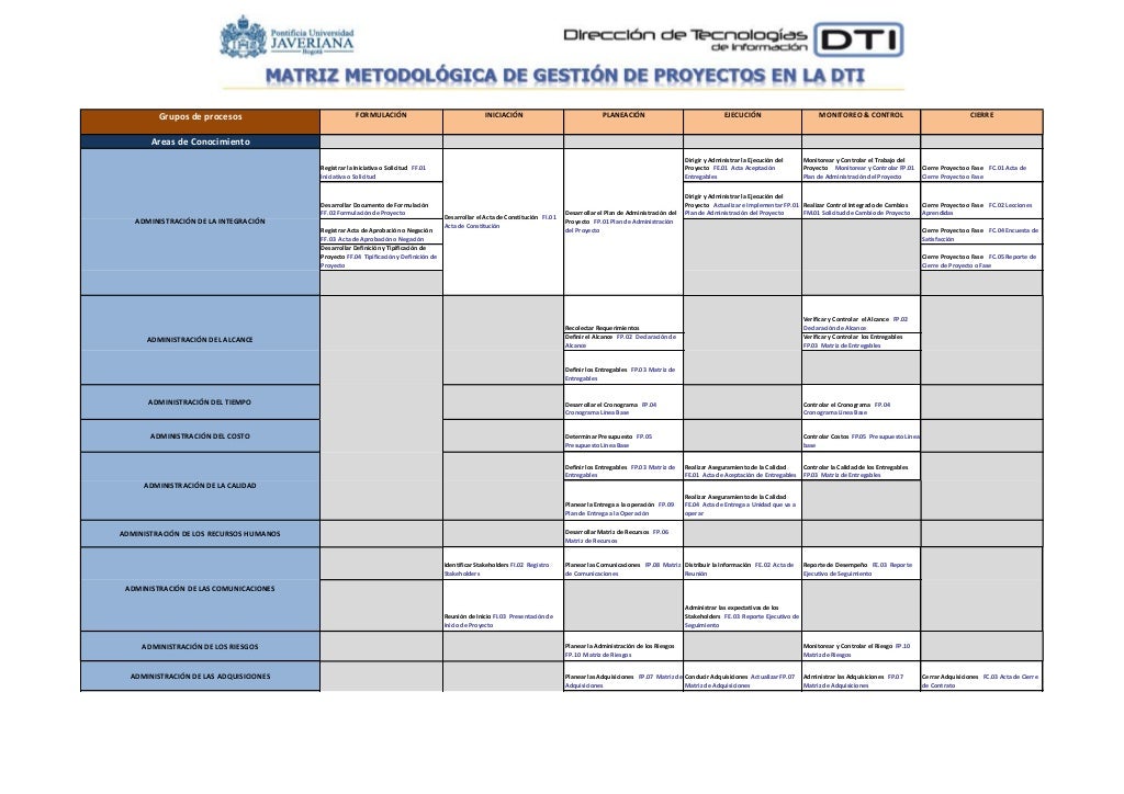 Modelo matriz de procesos pmbok