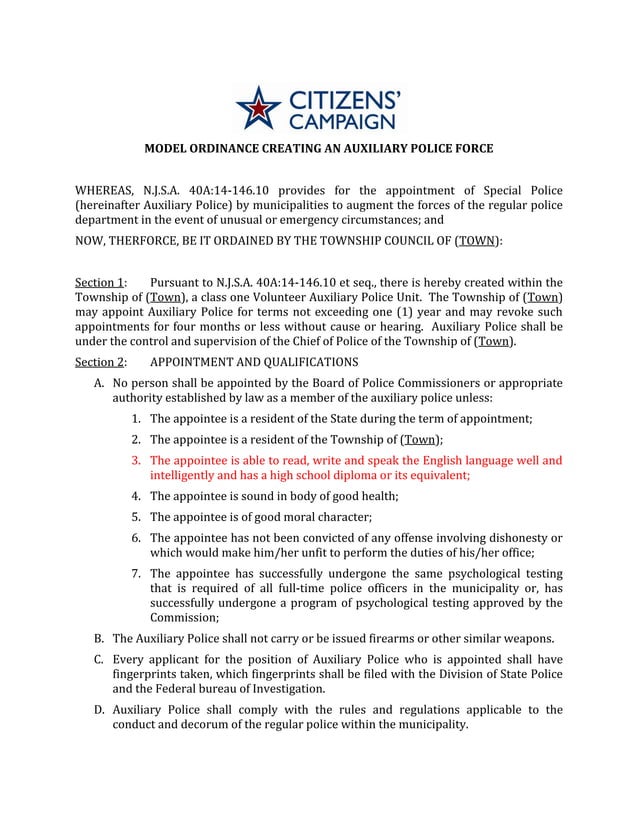 Creating and Auxiliary Police Force | PDF