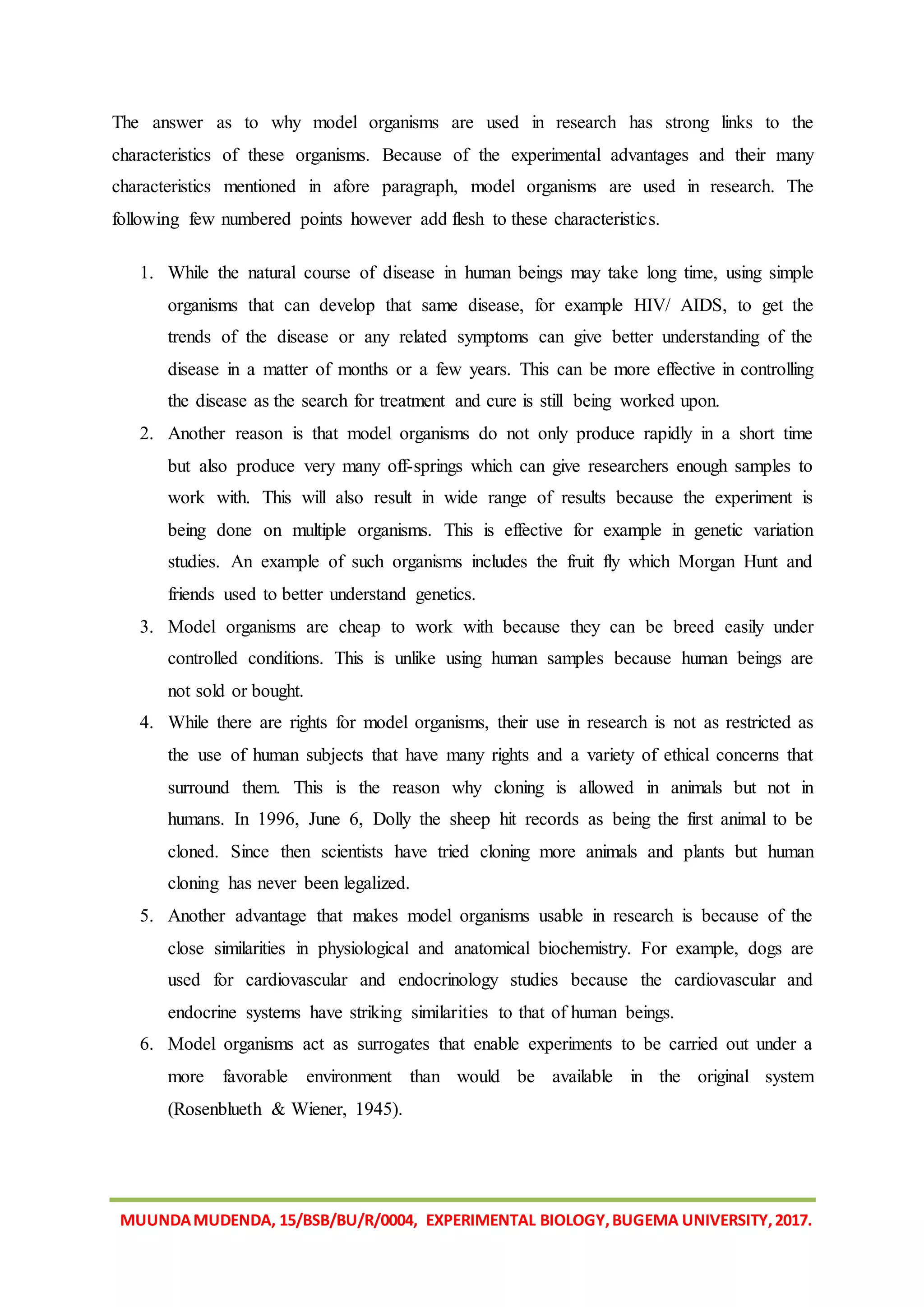 Model organisms - BUGEMA UNIVERSITY | PDF