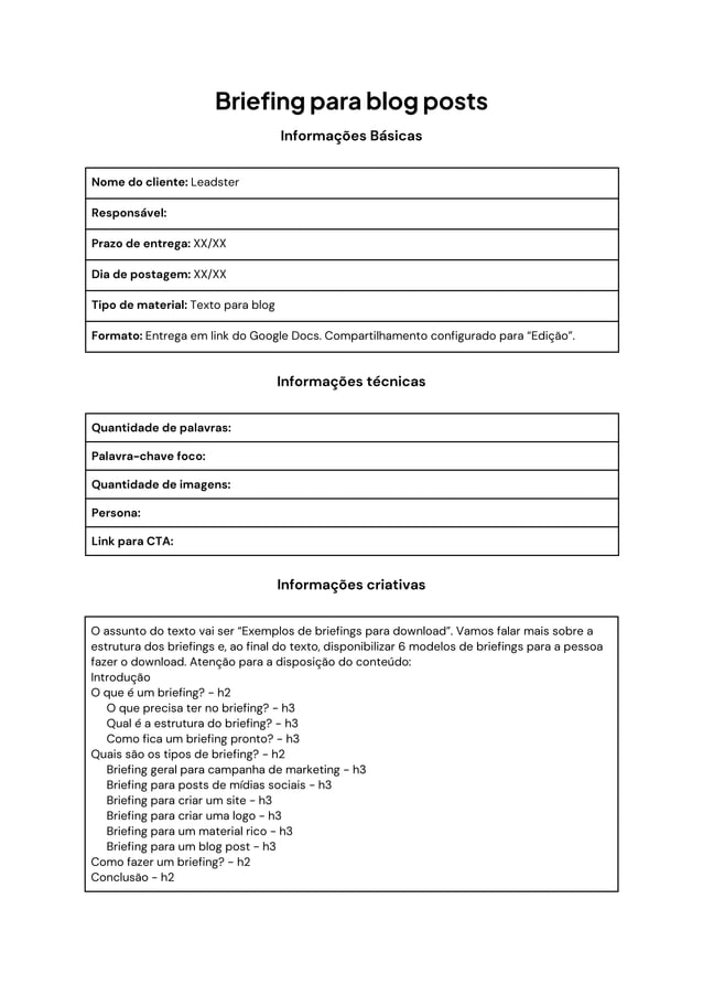 Modelos de Briefing | DOCX