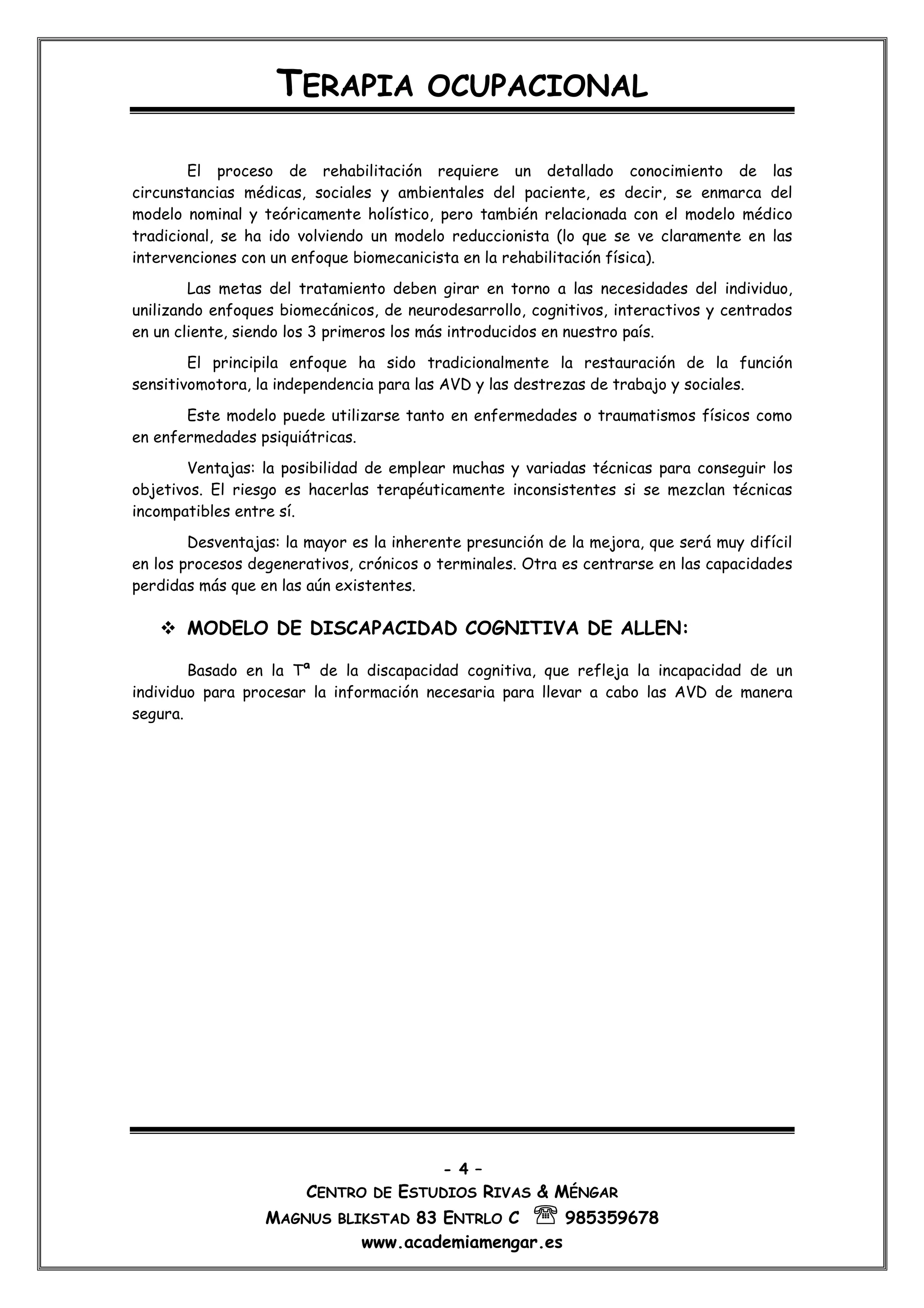 Modelos de terapia ocupacional | PDF