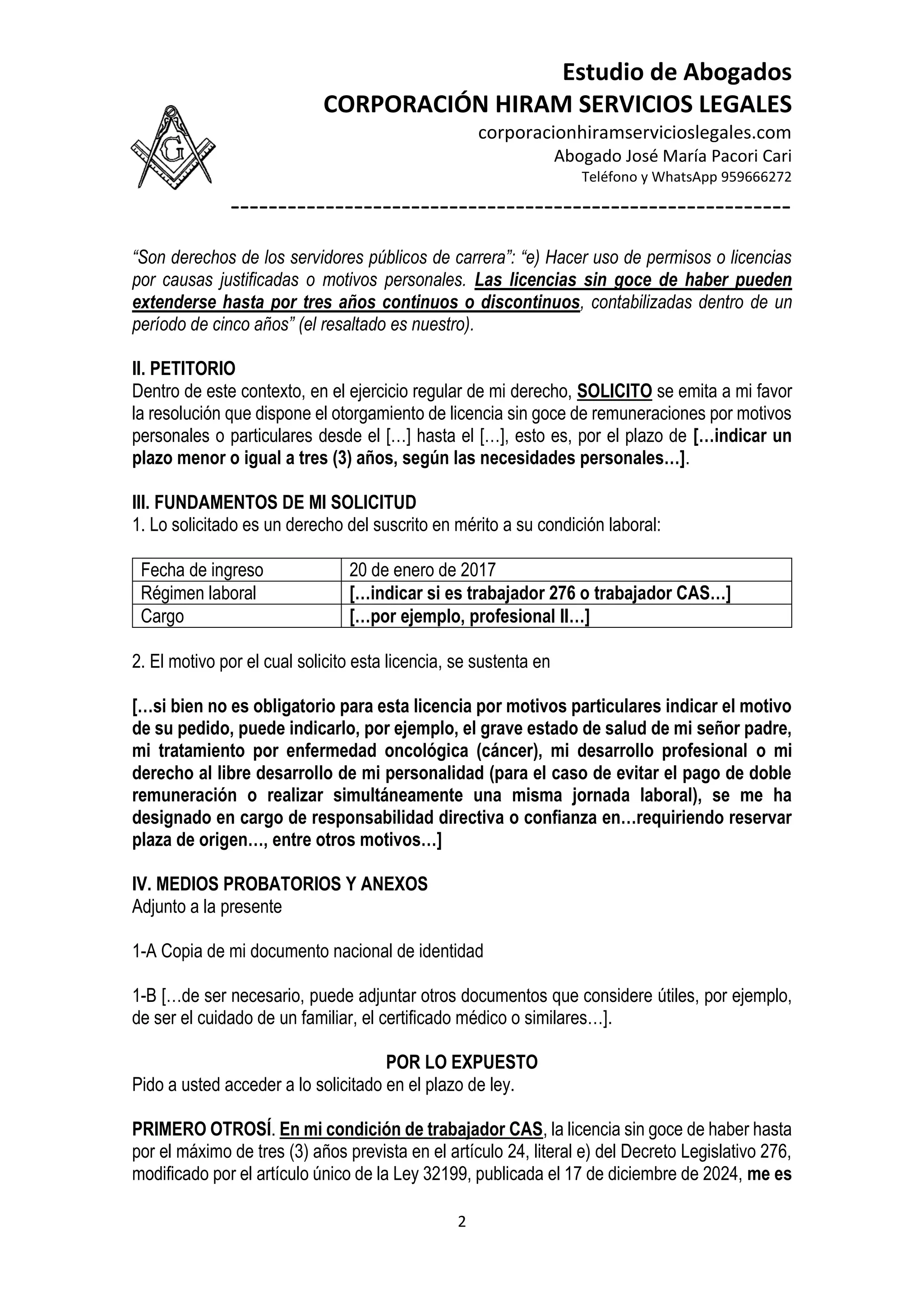 MODELO DE SOLICITUD DE LICENCIA POR MOTIVOS PARTICULARES EXTENDIBLE A ...