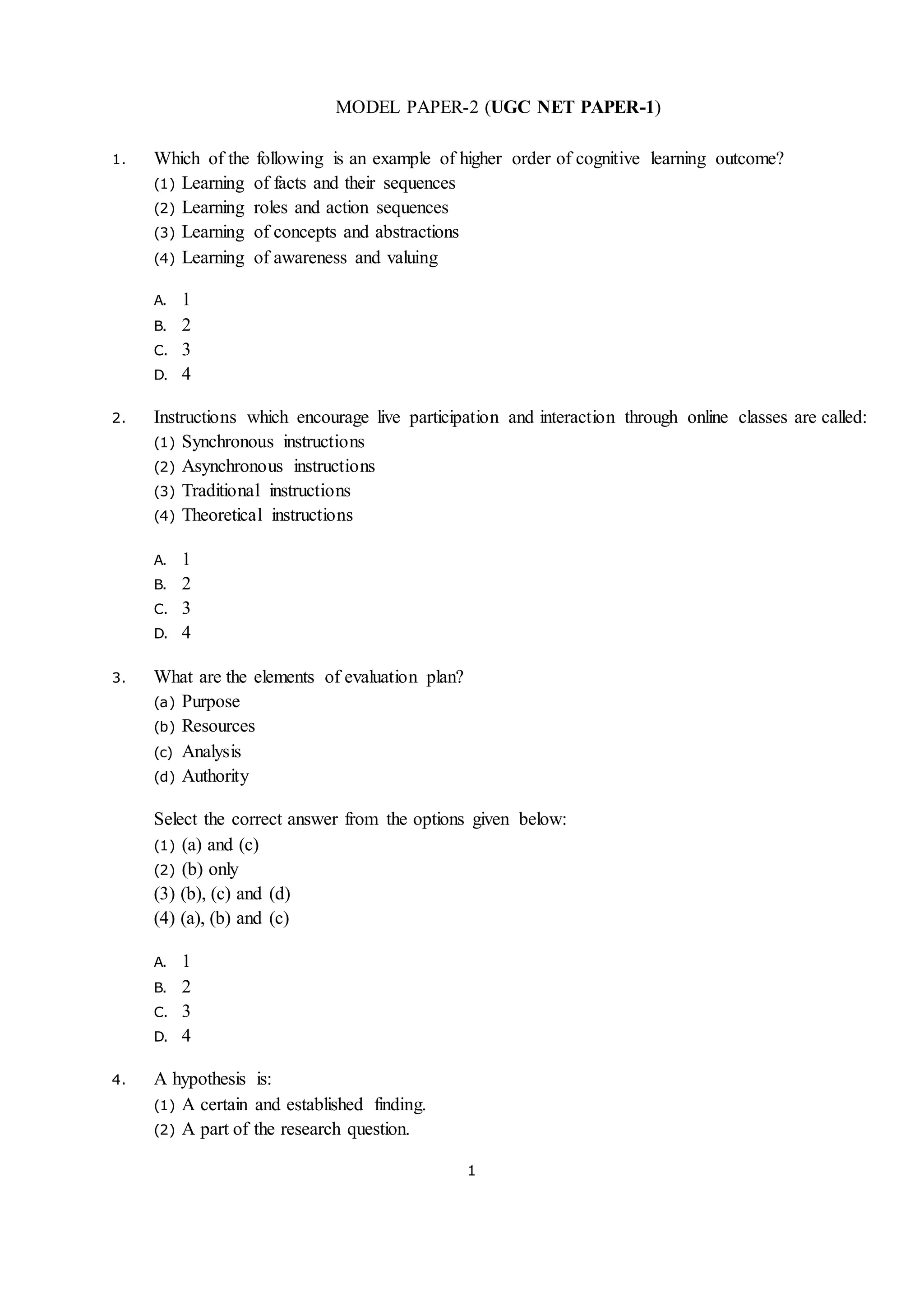 Model paper 2 (UGC NET Paper-1) Questions with Answers | DOCX