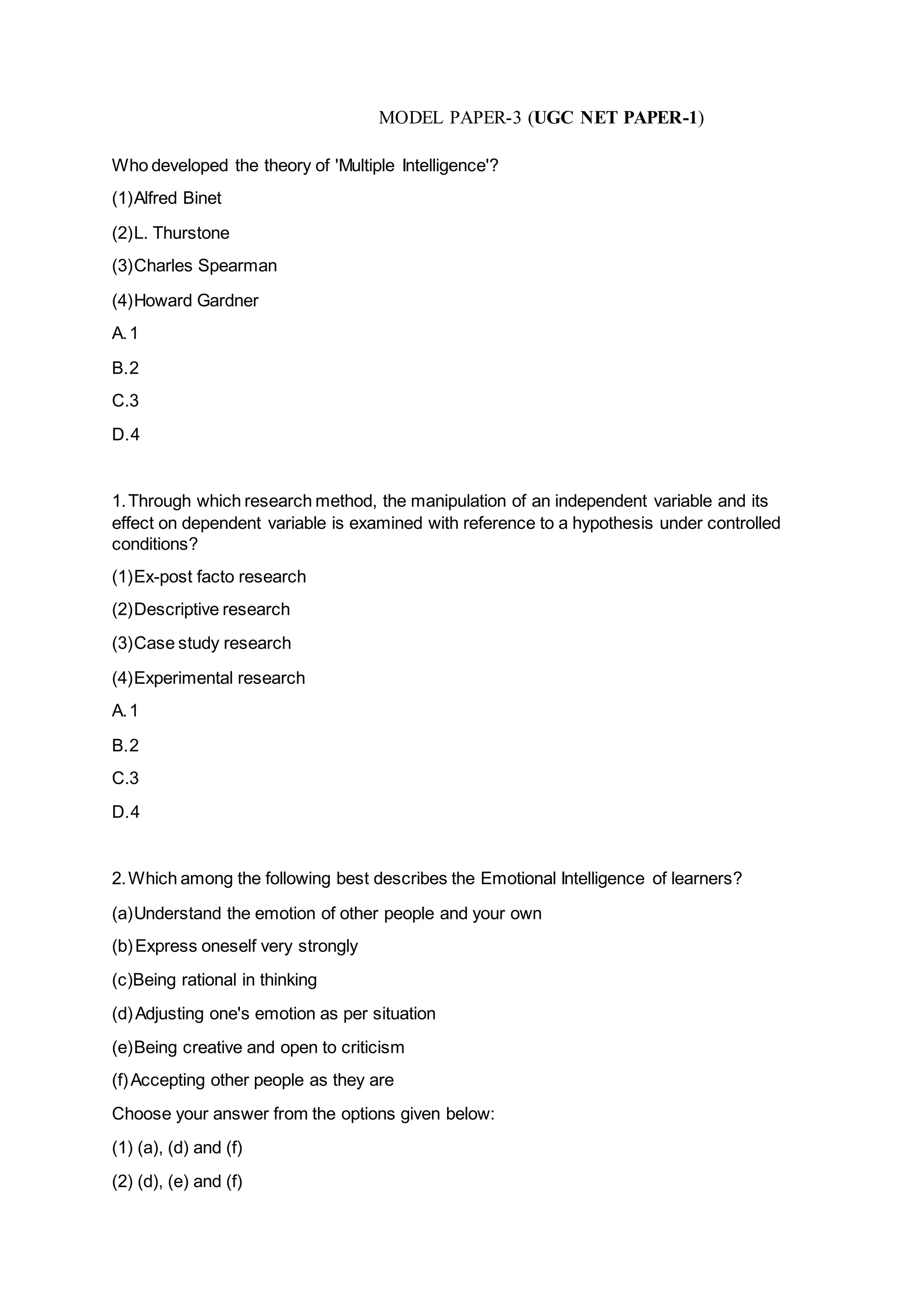 Model paper 3 (UGC NET Paper-1) | PDF