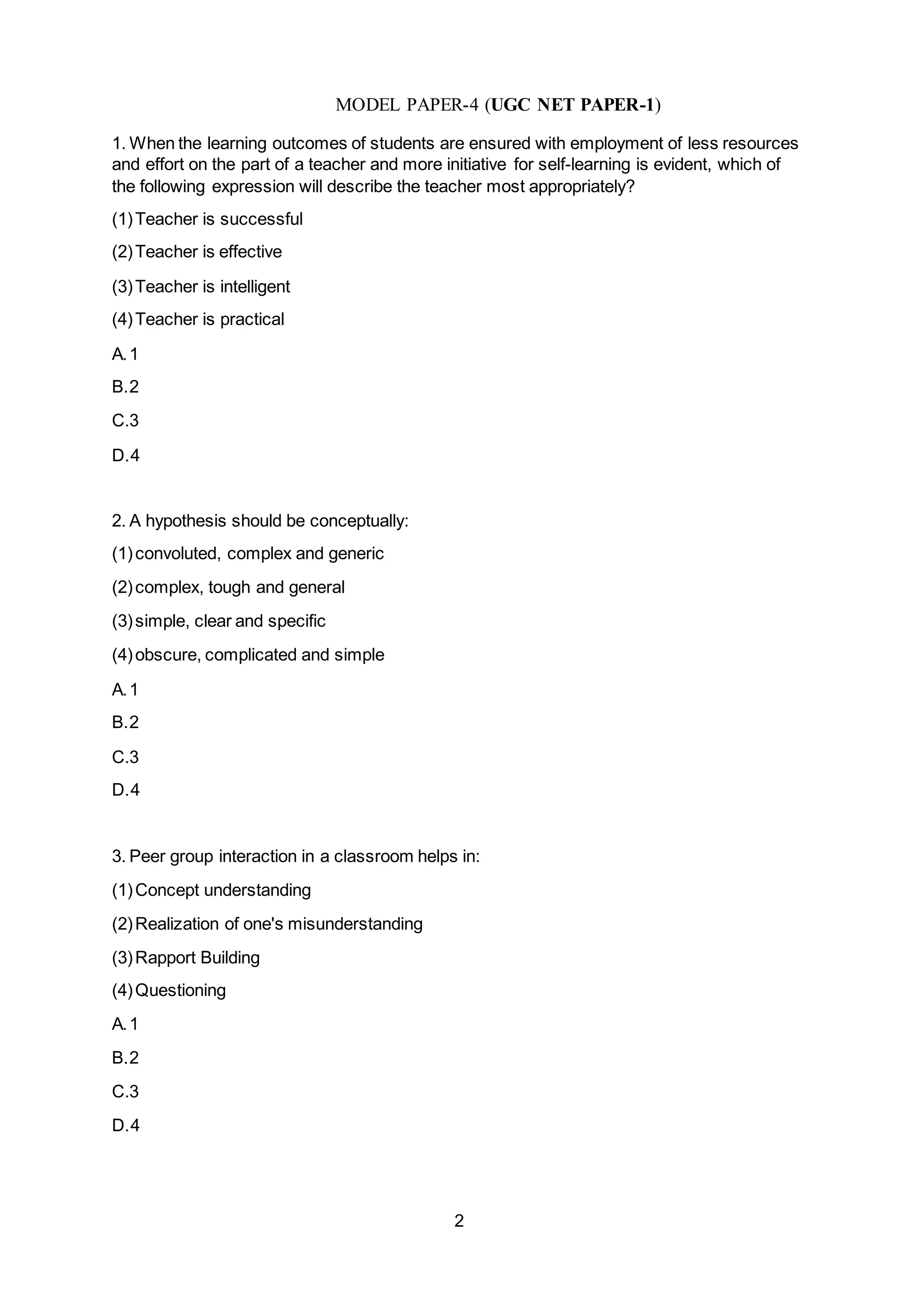 Model paper 4 (UGC NET Paper-1) | DOCX | Startups | Business