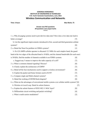Model paper wireless communications and networks | DOC