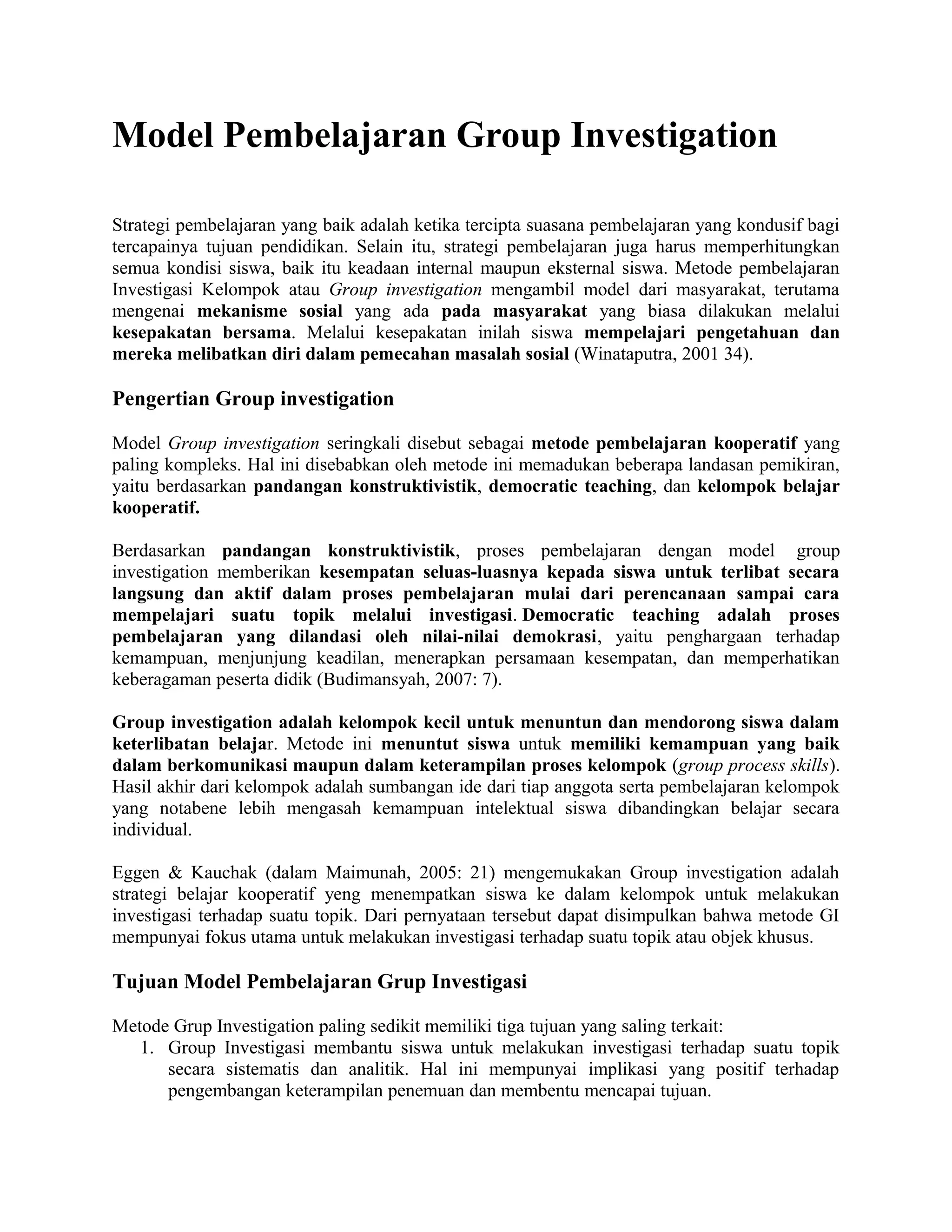 Model pembelajaran group investigation | PDF