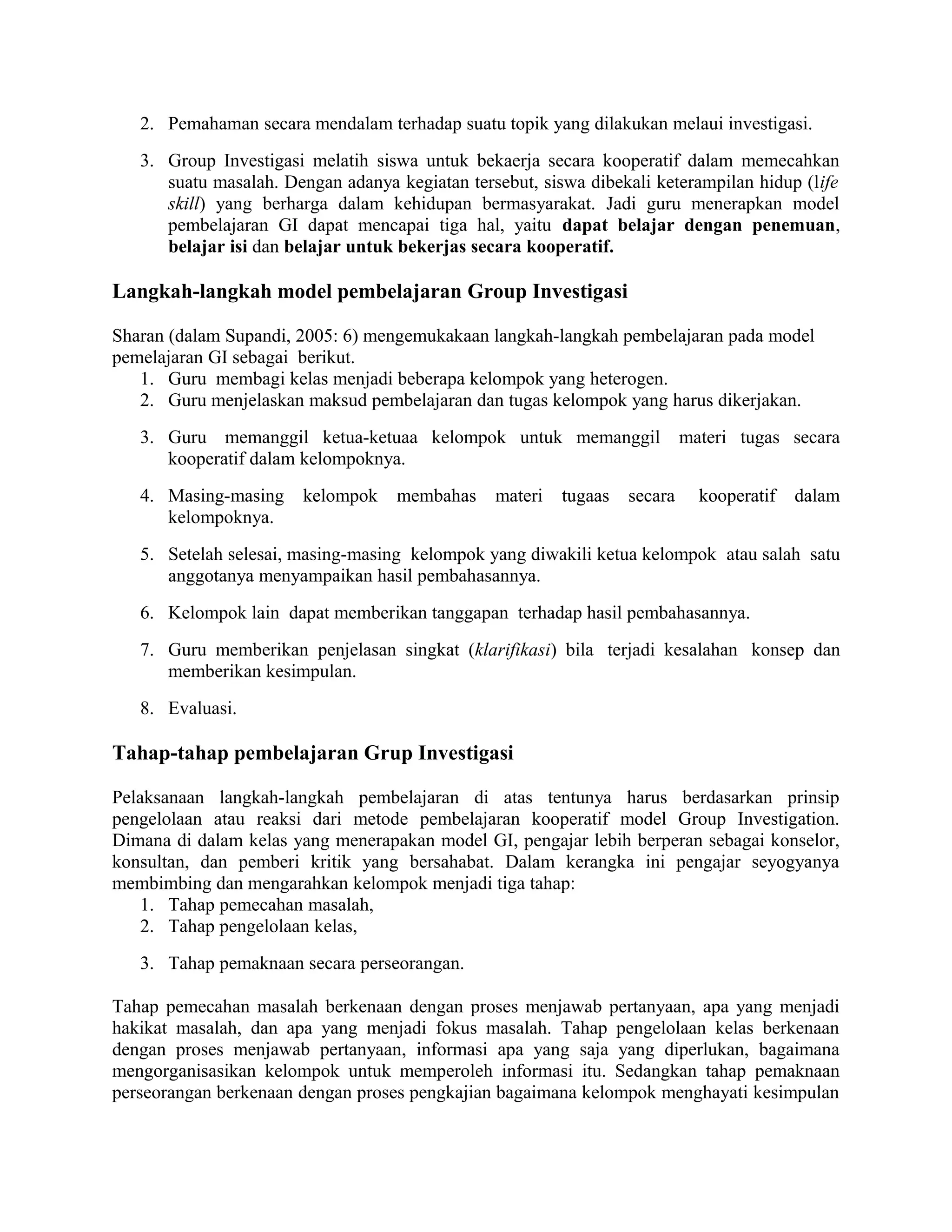 Model pembelajaran group investigation | PDF