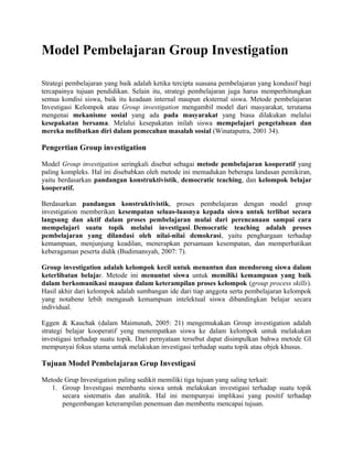 Model pembelajaran group investigation | PDF