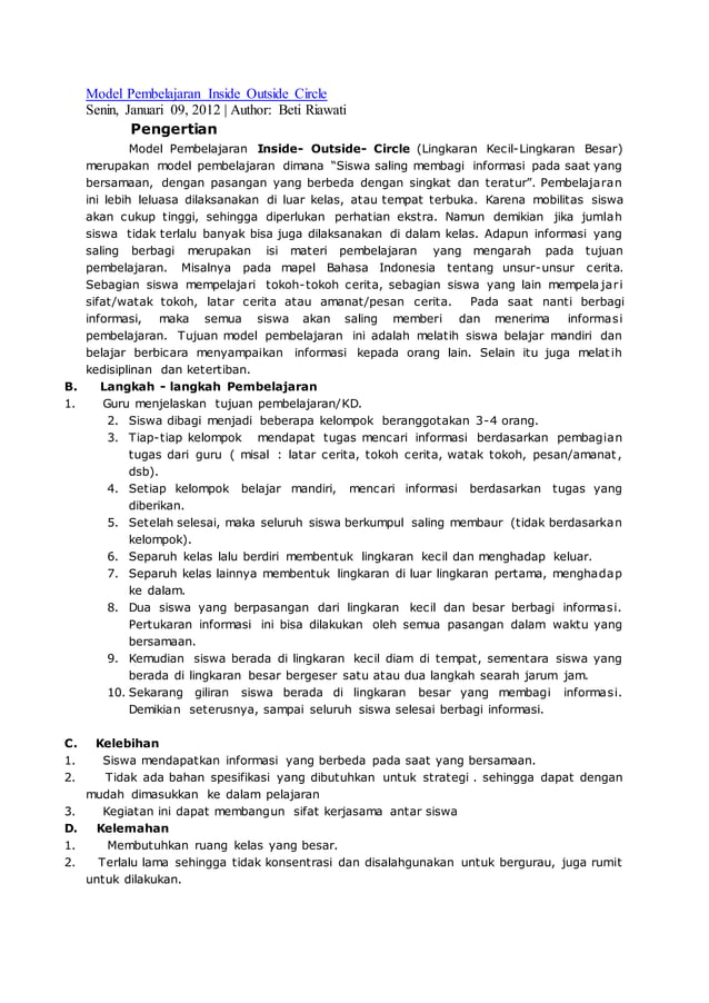 Model pembelajaran inside outside circle | DOCX