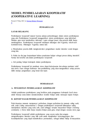 Model pembelajaran kooperatif | DOCX