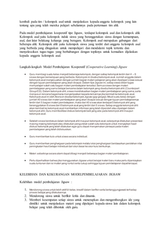 Model pembelajaran kooperatif jigsaw | PDF