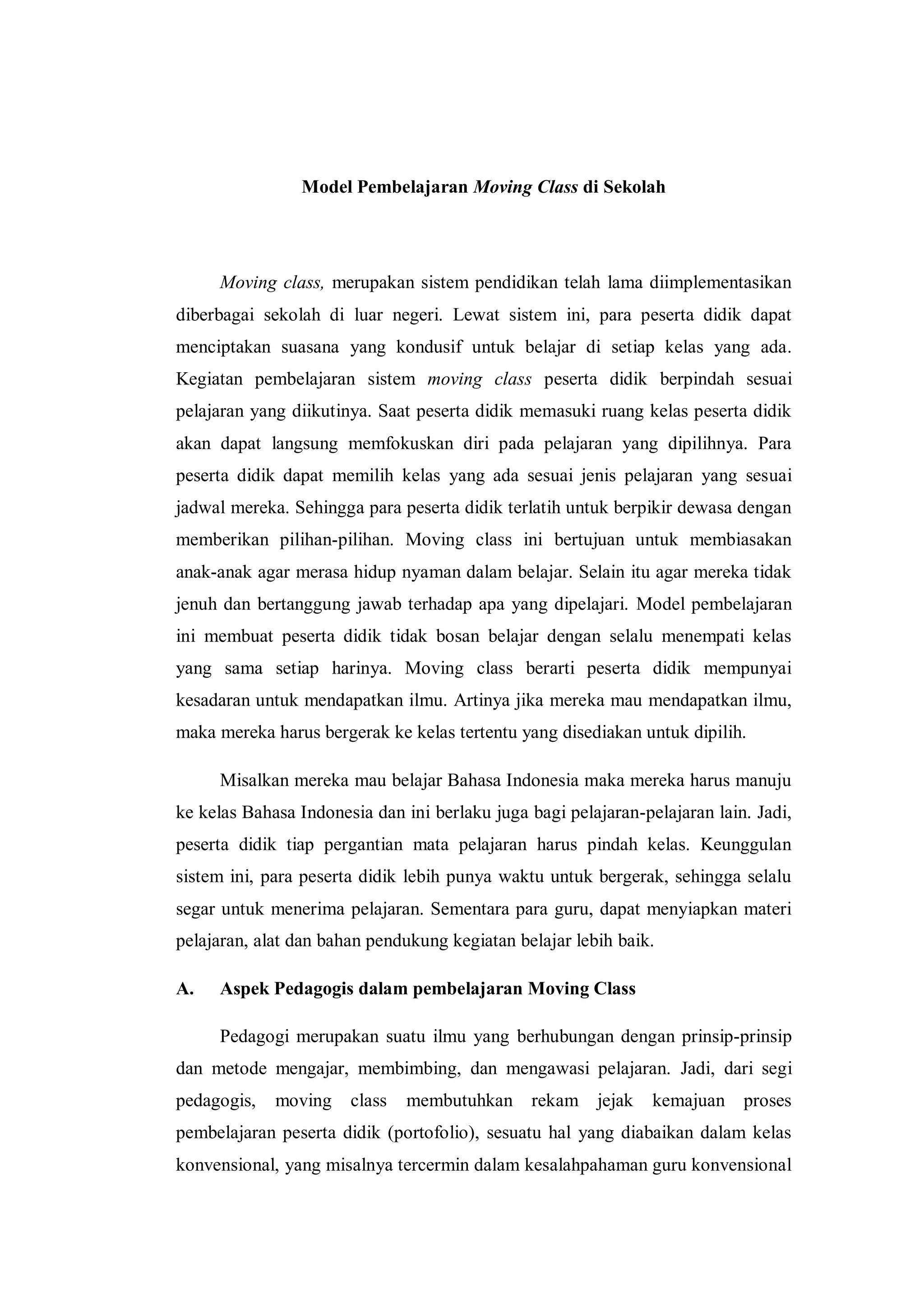 Model pembelajaran moving class di sekolah | PDF