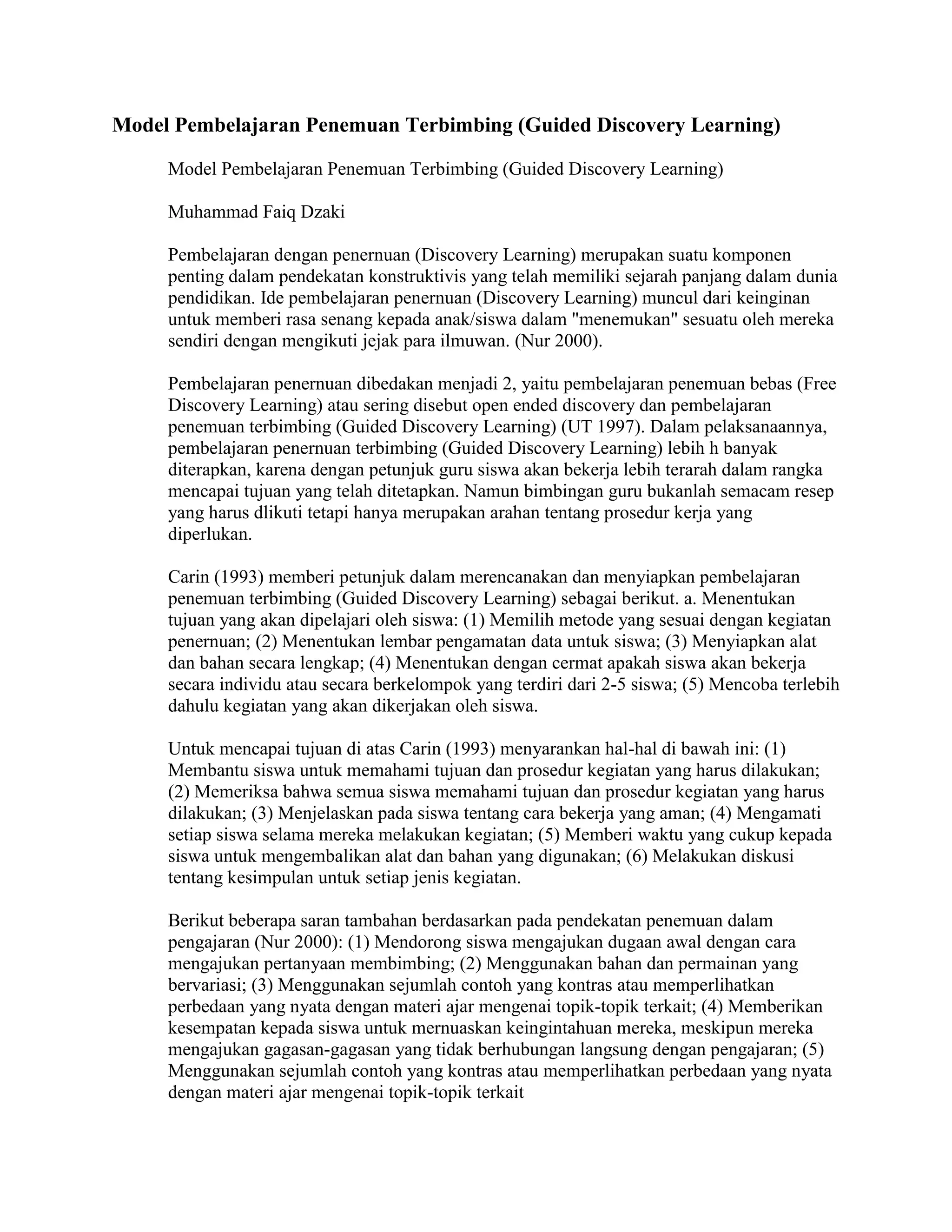 Model pembelajaran penemuan terbimbing | DOCX