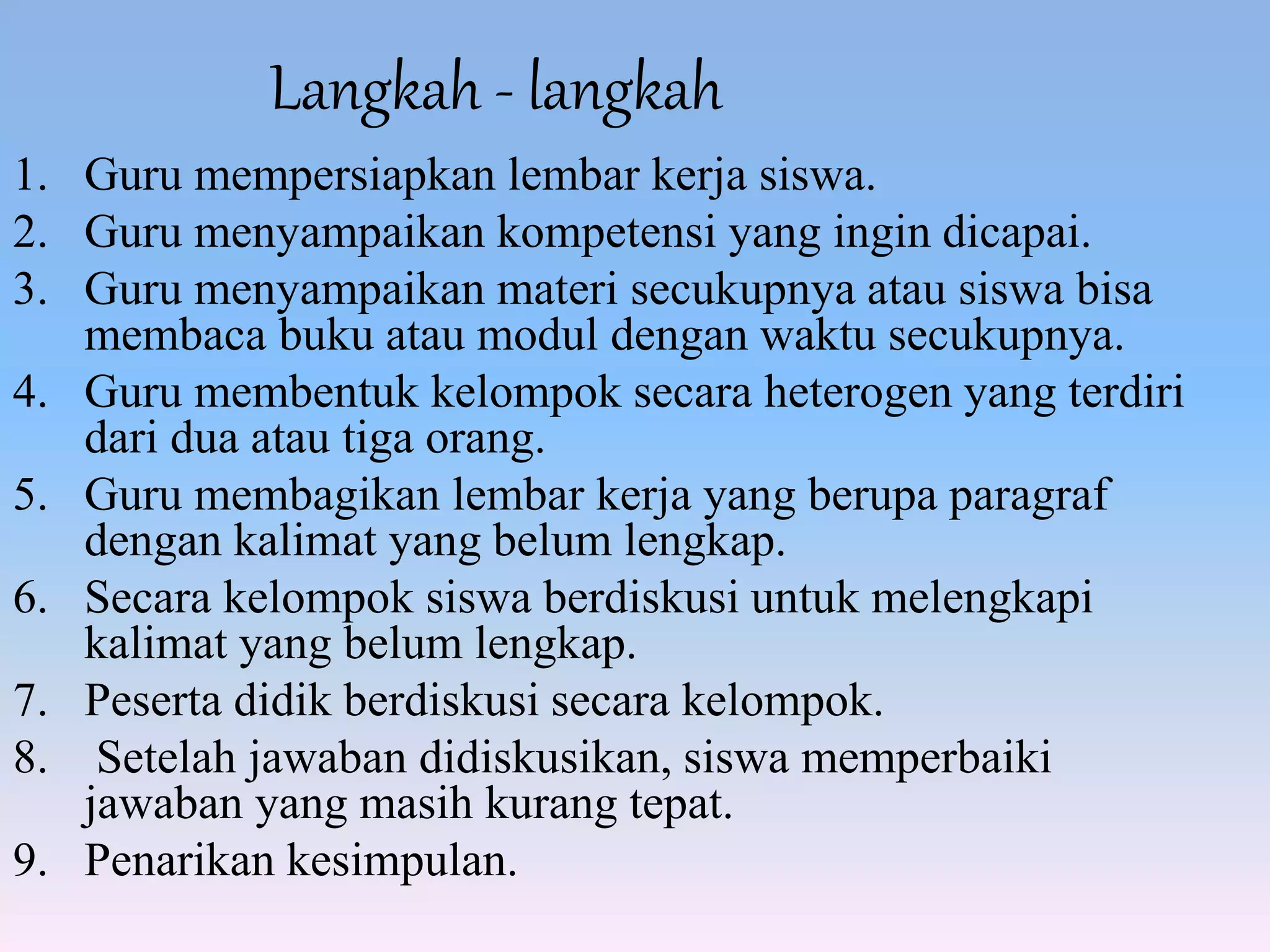 Model pembelajaran (role playing, concept sentence, and complete ...