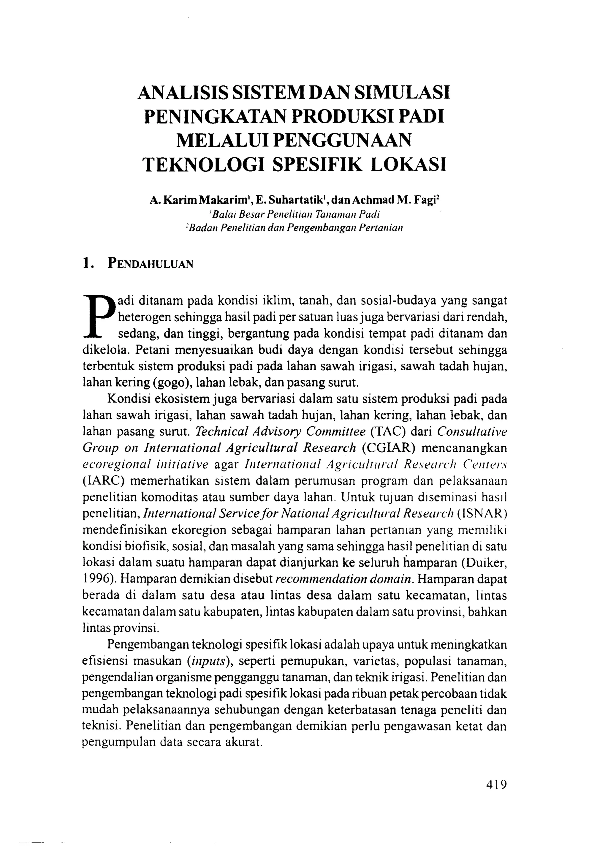 Model Produksi Tanaman Padi. Untuk Pertanian pdf | PDF