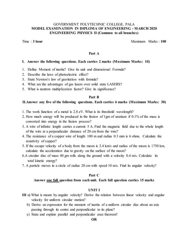 Model question paper | PDF