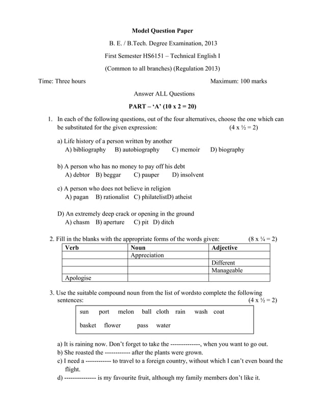Model question paper_english_2 | PDF
