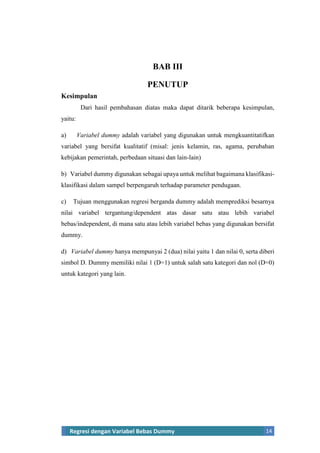 Model regresi dengan variabel bebas dummy | PDF