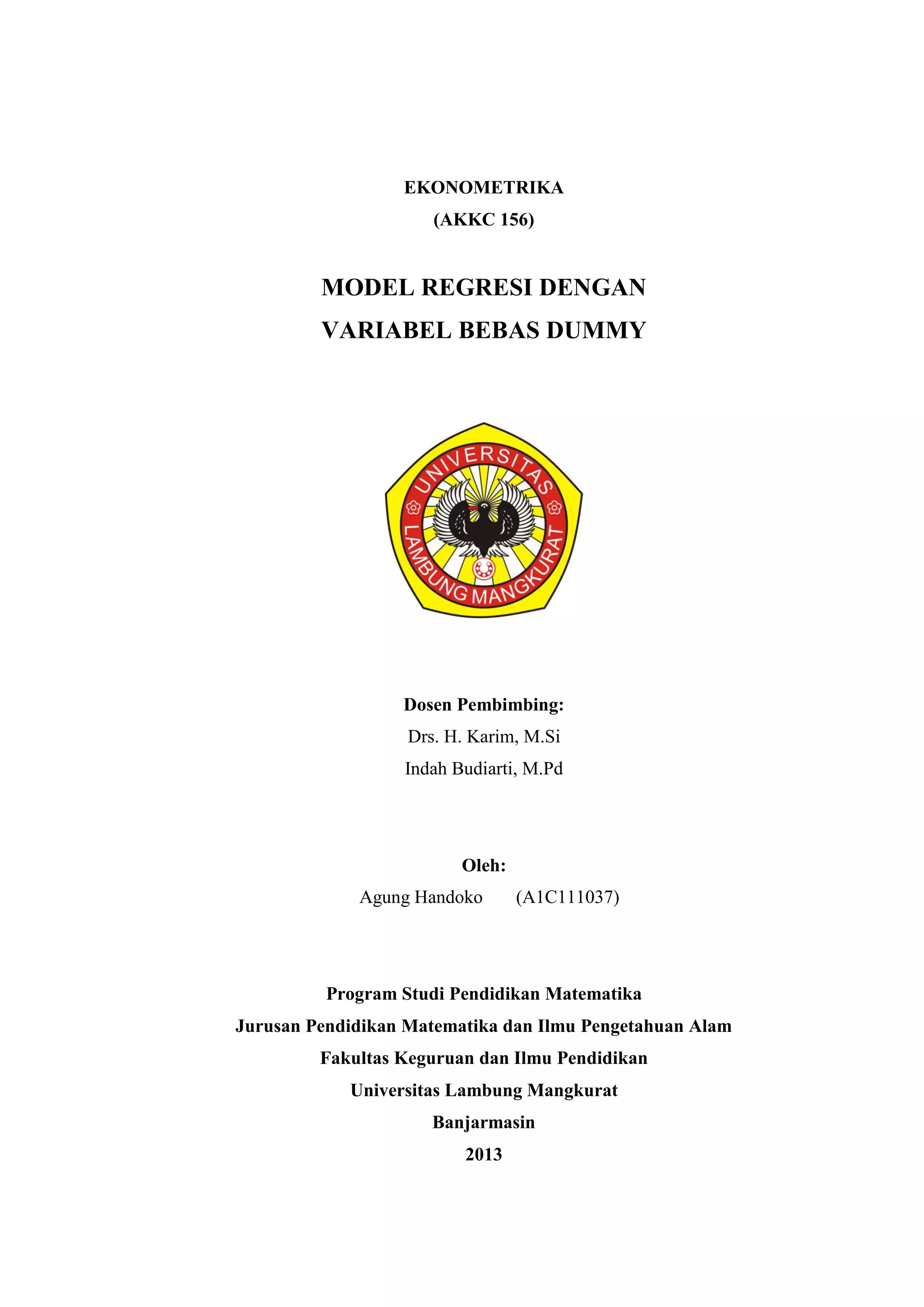 Model regresi dengan variabel bebas dummy | PDF