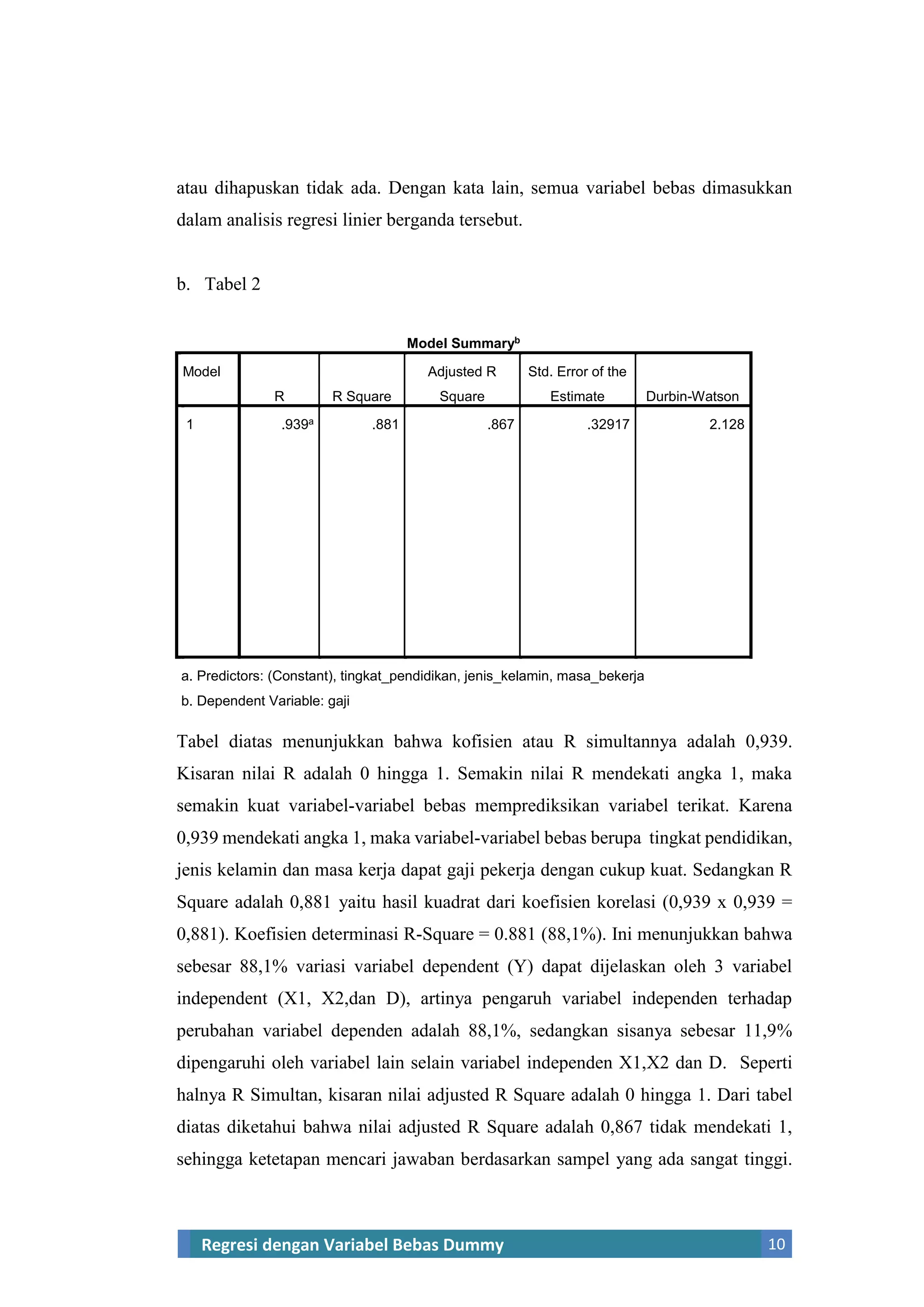 Model regresi dengan variabel bebas dummy | PDF