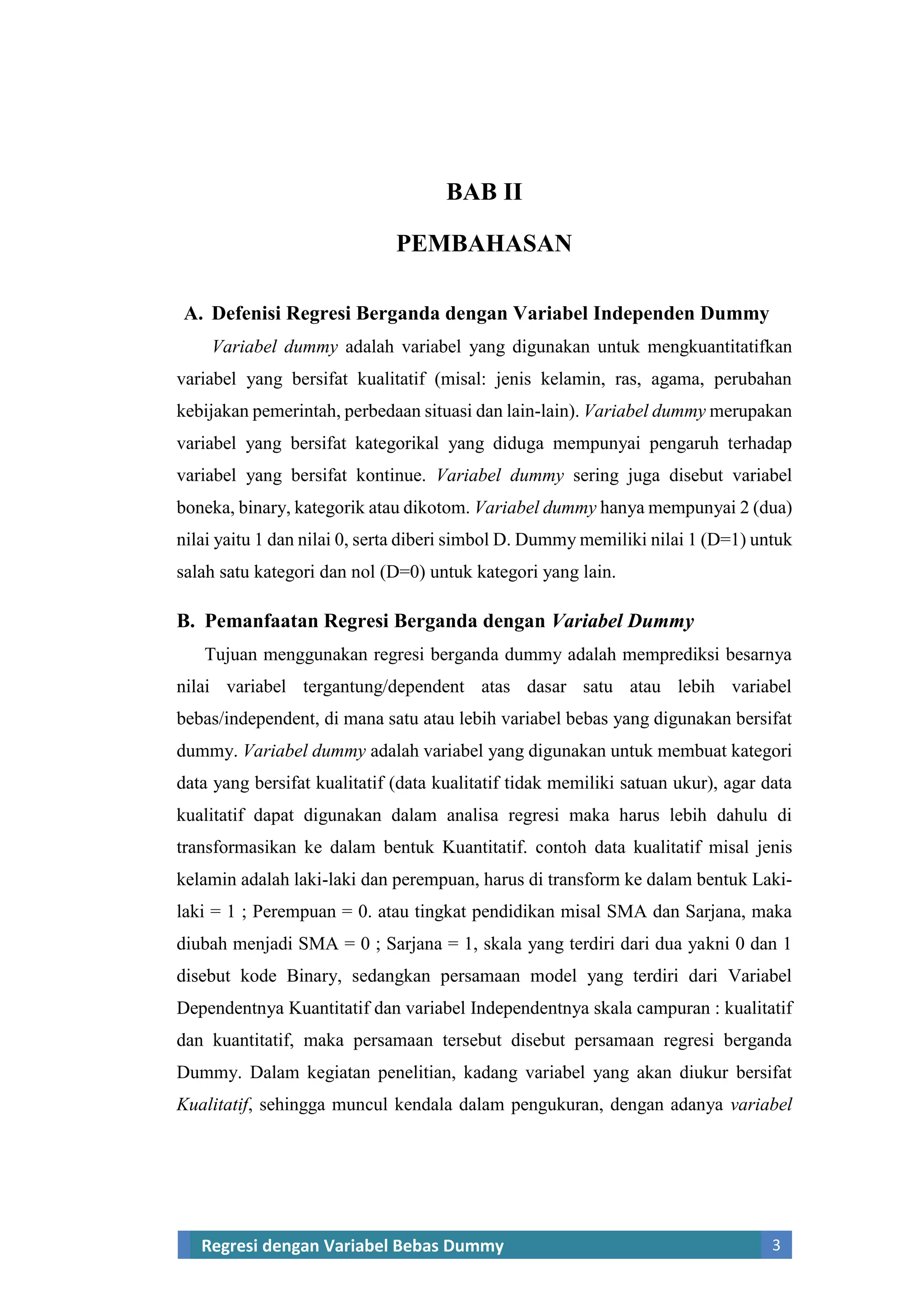 Model regresi dengan variabel bebas dummy | PDF