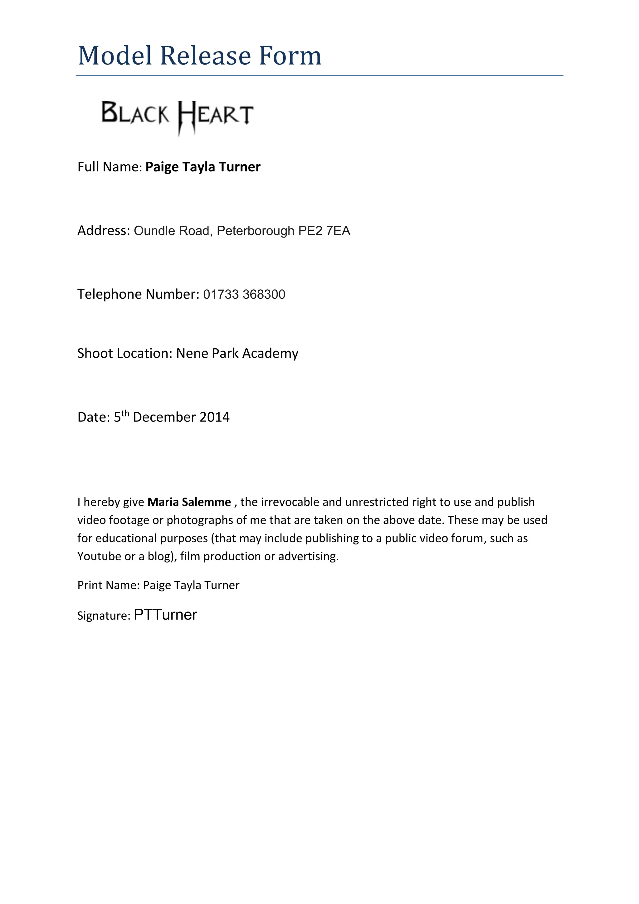 Model release form | DOCX