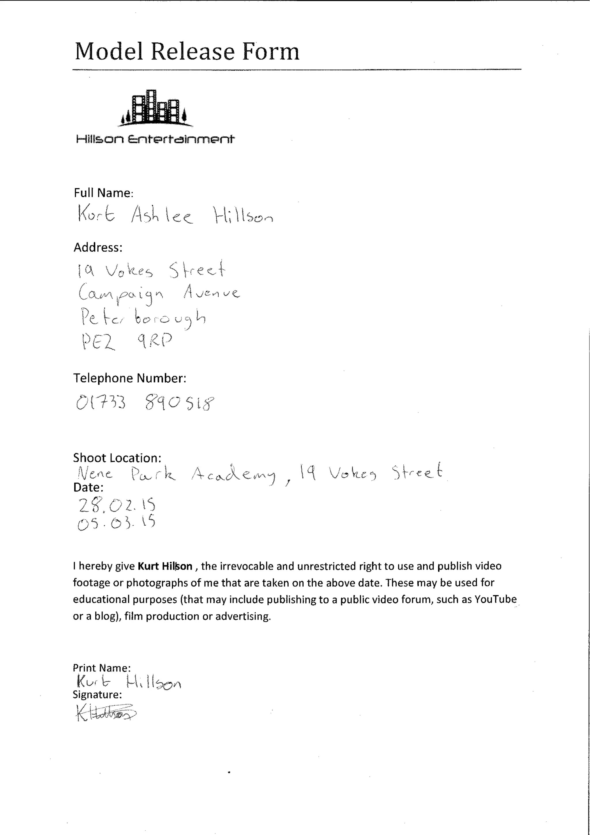 Model release form scanned | PDF