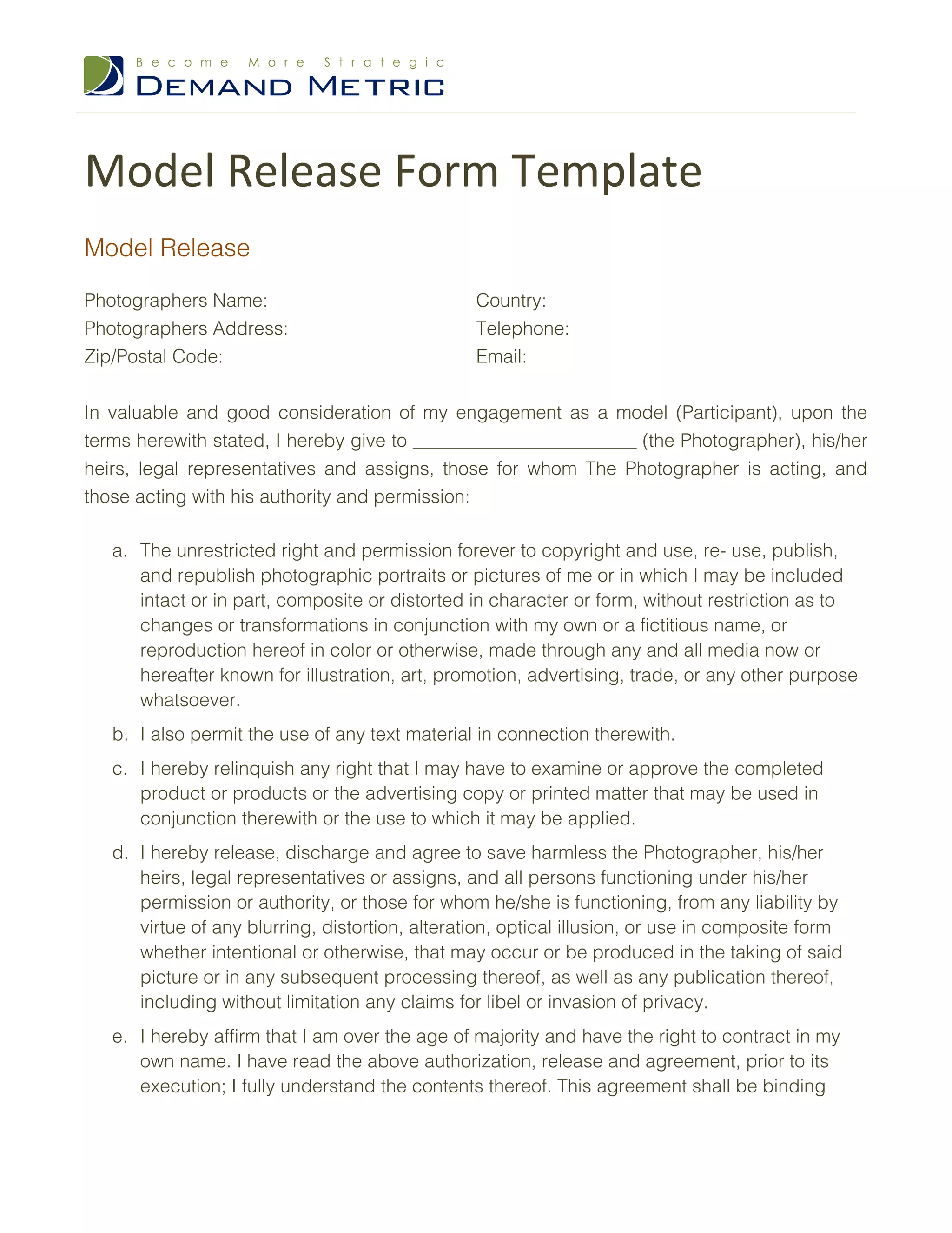 Model Release Form Template | PDF