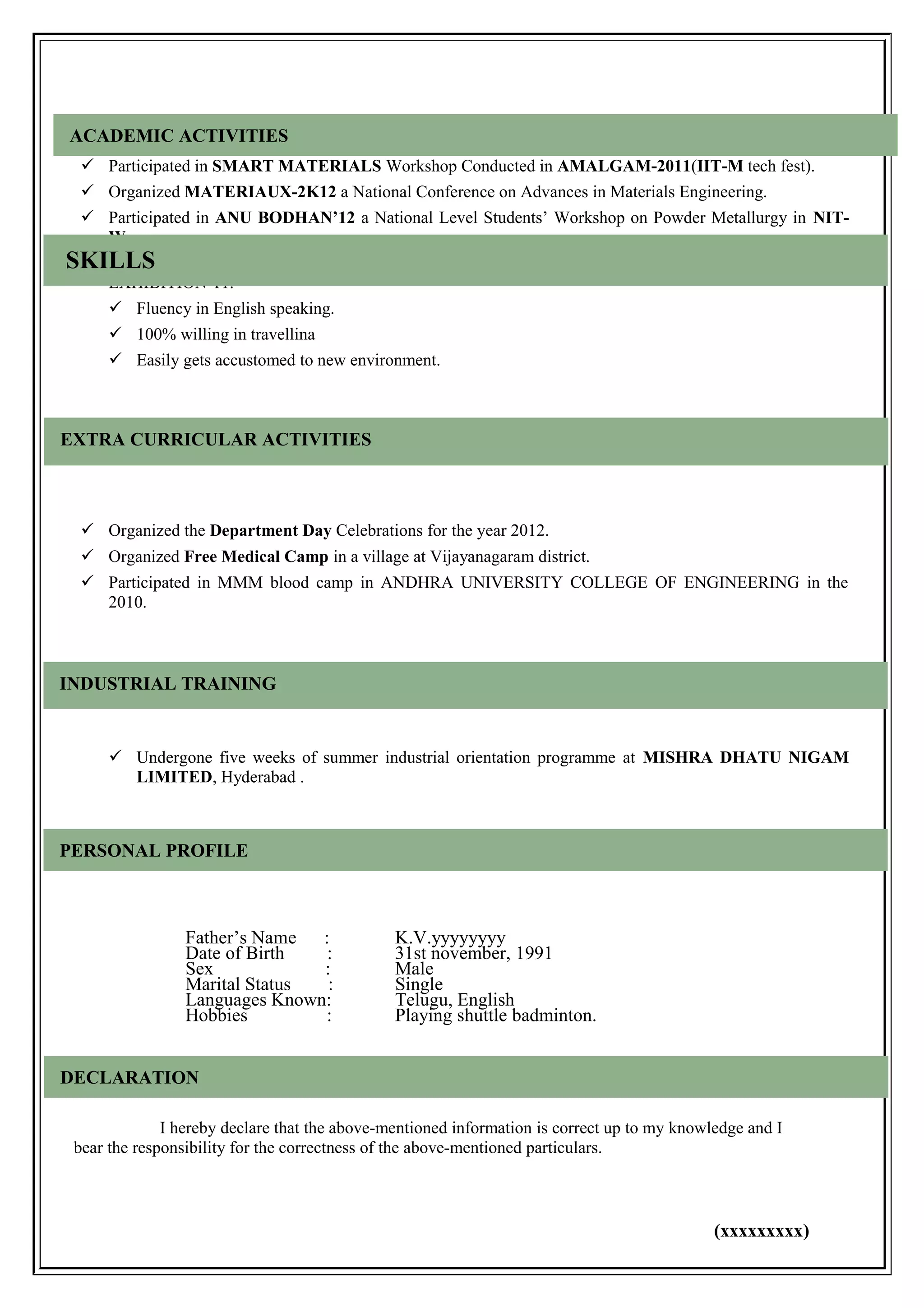Model resume | DOC