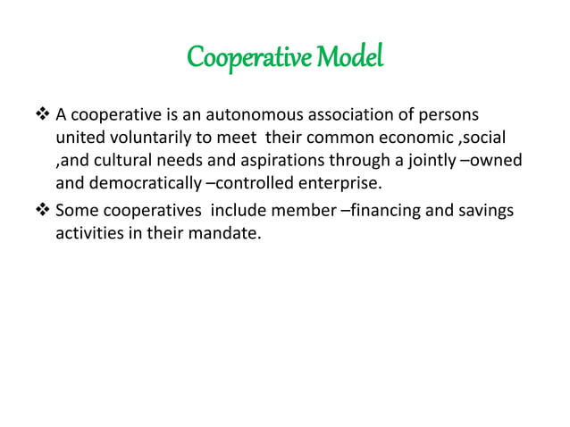microfinance models | PPTX | Non-Profit Organizations | Industries