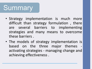 Models of strategy implementation by : Rajeh Altharah | PPTX