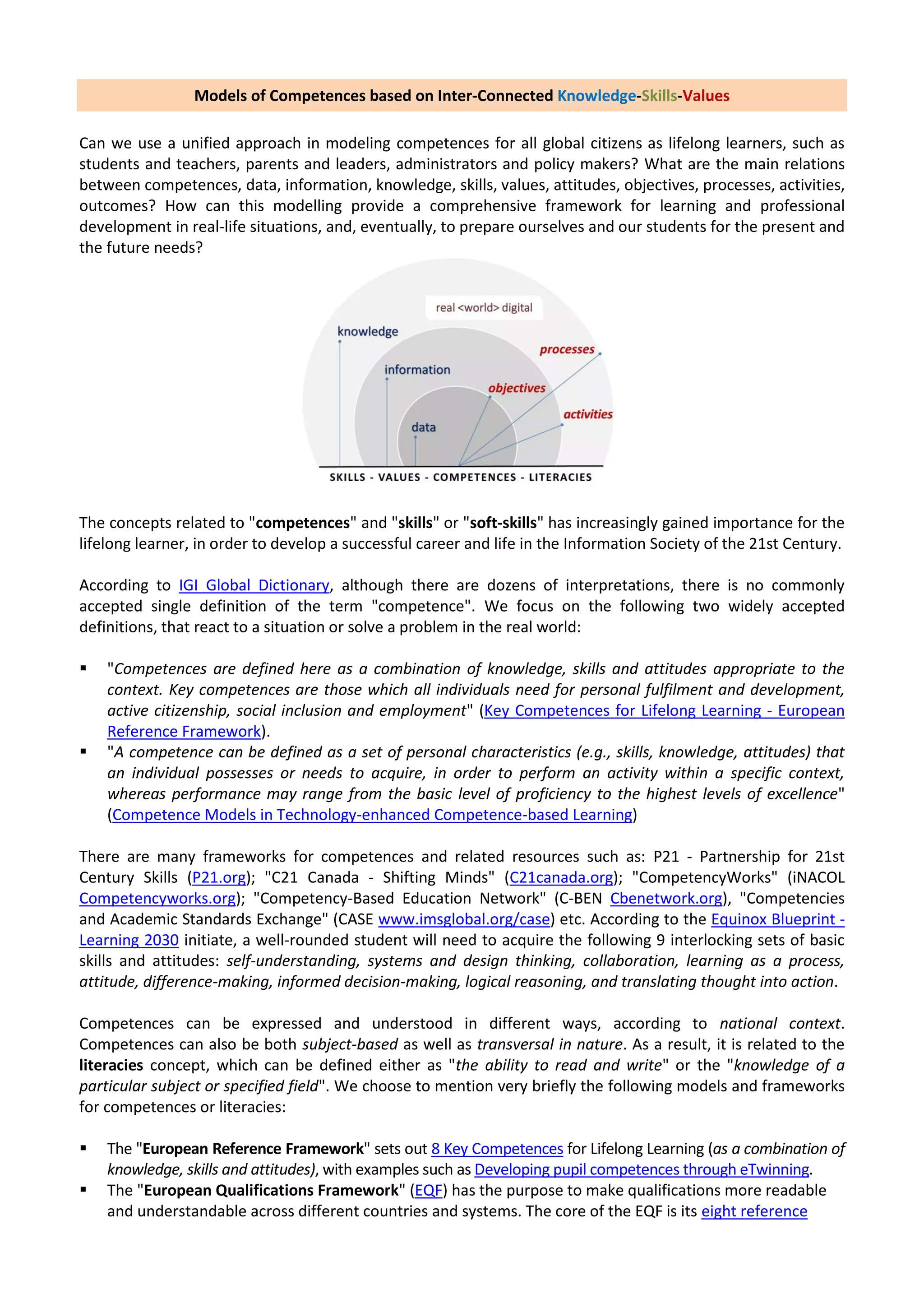 Models of Competences based on Inter-Connected Knowledge-Skills-Values ...