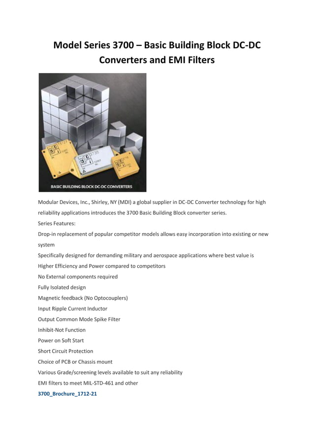 Model Series 3700 – Basic Building Block DC-DC Converters and EMI ...