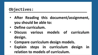 Dynamic model and Skilbeck Model of Curriculum | PPTX