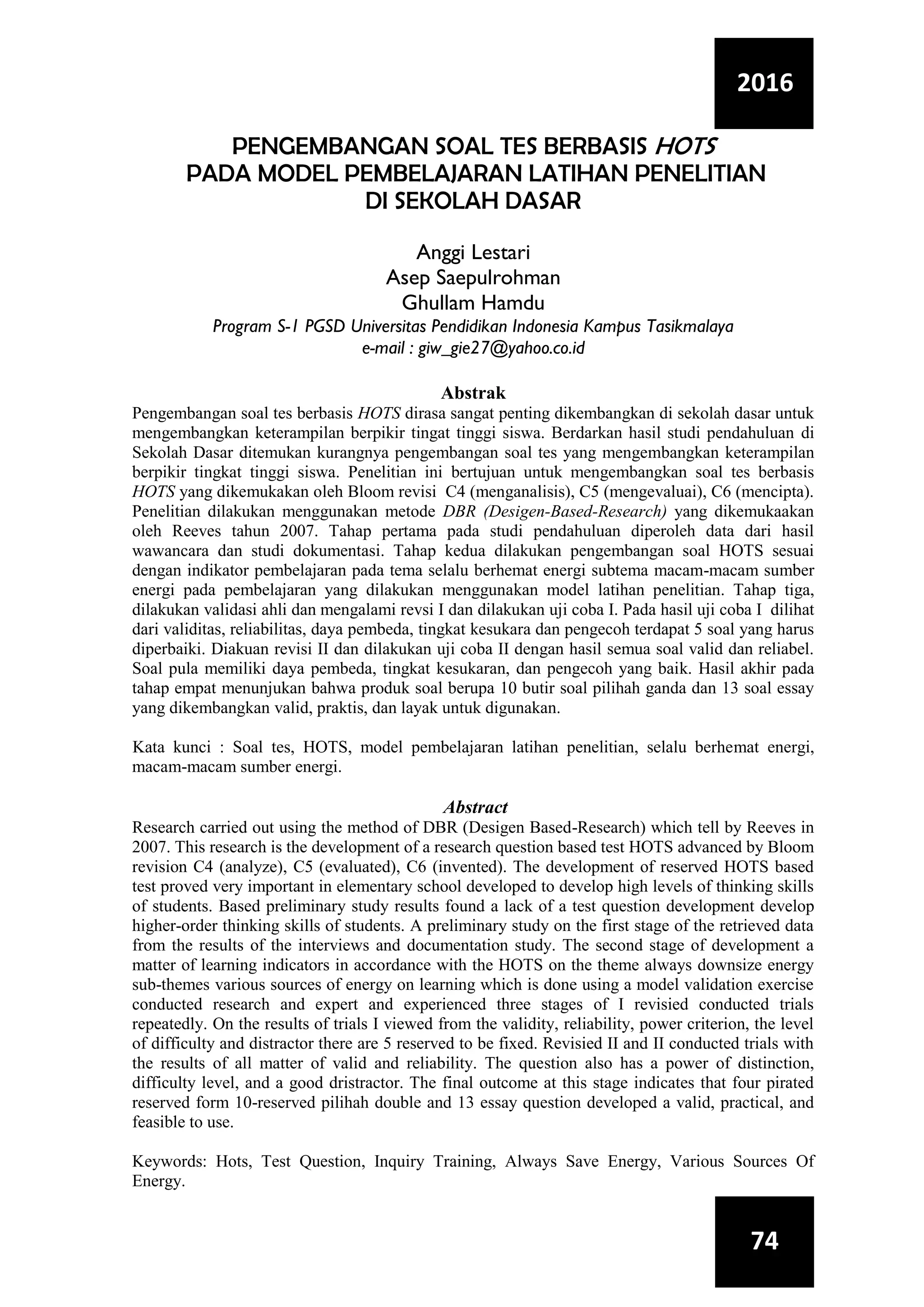 Model soal hots | PDF