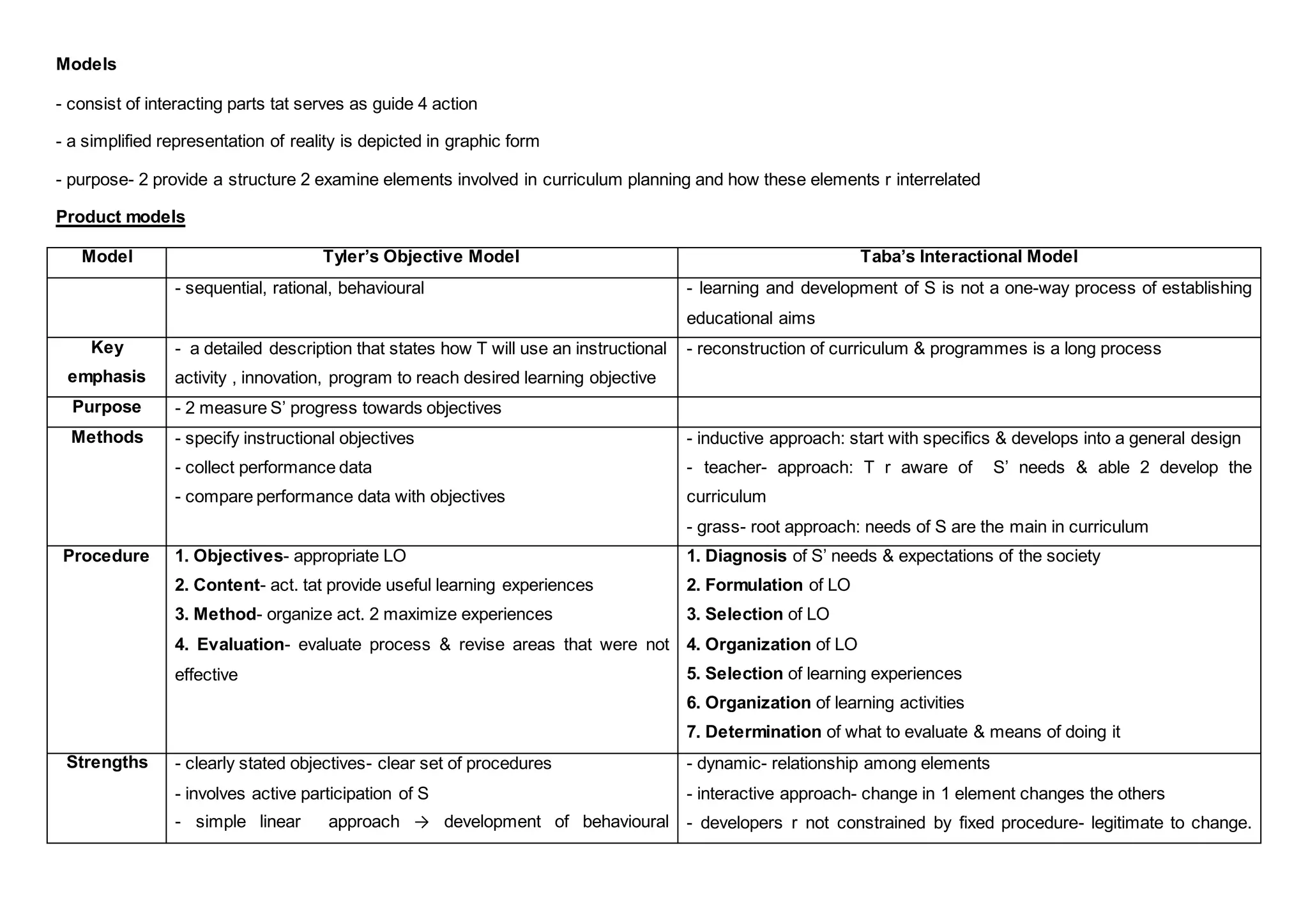 Models, Principles and Development of Curriculum Design | DOCX