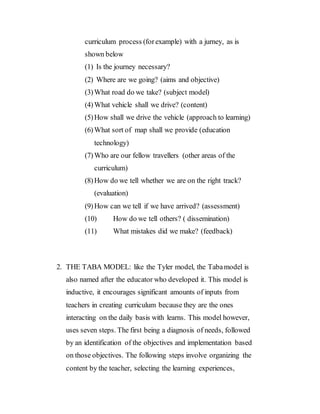 Models of curriculum development by JEROME UTETE | DOCX