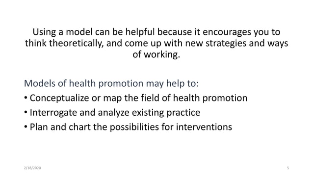 Models of health promotion | PPTX