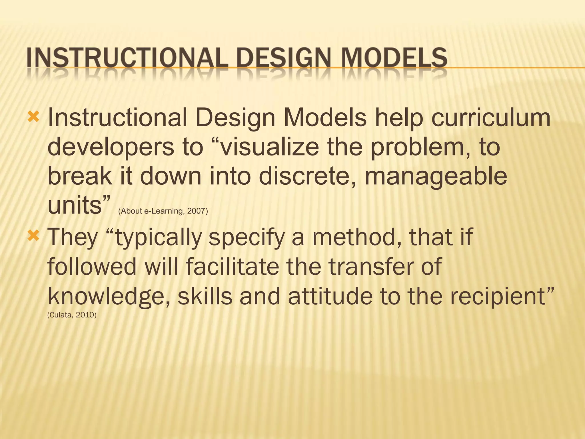 Models of Instructional Design | PPS